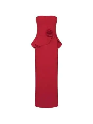 ROTATE BY BIRGER CHRISTENSEN Strapless Maxi Dress With Ruffle Waist Detail And Back Slit - Rosso