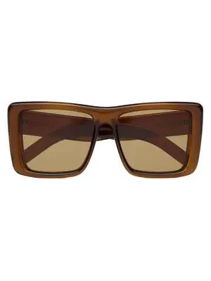 Saint Laurent Square Sunglasses With Engraved Temples - Marrone