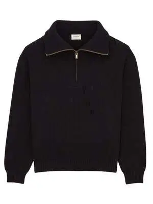 Saint Laurent Virgin Wool Half-zip Stand Collar Sweater - Nero
