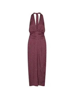 ROTATE BY BIRGER CHRISTENSEN Polka Dot Halterneck Maxi Dress With Integrated Scarf - Rosso