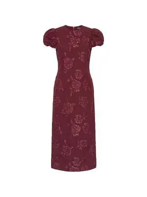 ROTATE BY BIRGER CHRISTENSEN Floral Jacquard Fitted Midi Dress - Rosso