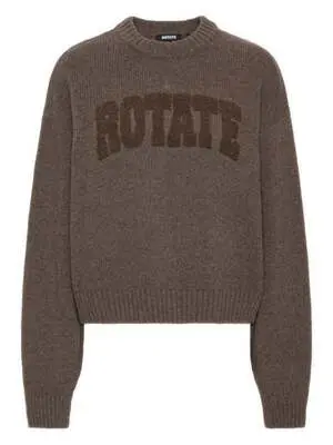 ROTATE BY BIRGER CHRISTENSEN Crewneck Wool Sweater With Front Logo - Marrone