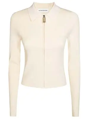 Victoria Beckham Ribbed Knit Zip Polo Top