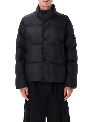 Stone Island Crinkle Bomber Jacket With Logo Sleeve Badge