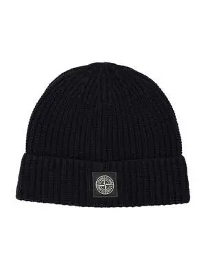 Stone Island Geelong Wool Beanie With Rib Knit And Compass Logo Patch - Blu