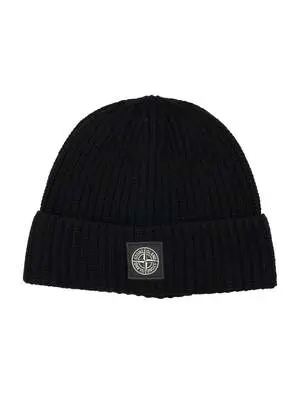 Stone Island Geelong Wool Ribbed Beanie - Nero