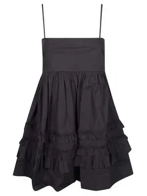 GANNI Mini Cotton Gown With Ruffled Balza Straps