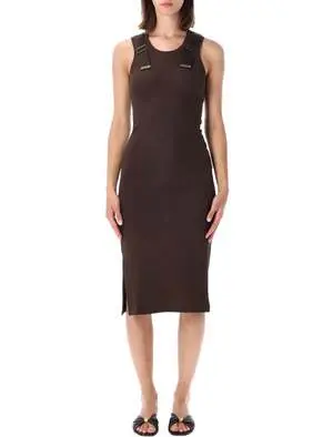 Loewe Ribbed Knit Dress With Square Neck - Marrone