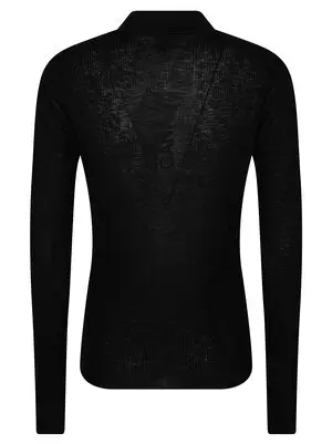 GANNI Sheer Ribbed Wool Polo