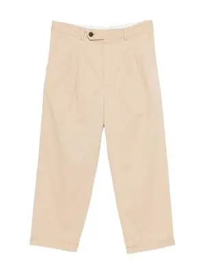 Drole De Monsieur Cropped Cotton Pants With Single Pleat - Beige