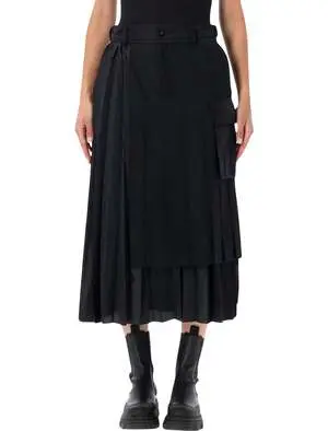 Sacai Pleated Hybrid Midi Skirt With Cargo Pocket - Nero