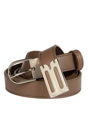 Victoria Beckham Leather Belt With Gold Tone Hardware - Grigio