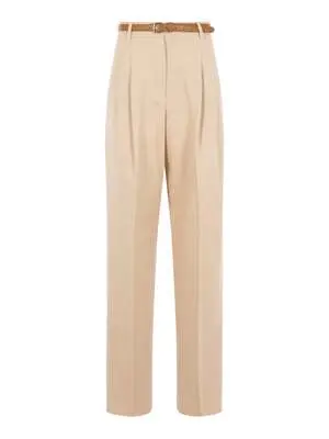Max Mara MAX MARA STUDIO High-Waisted Cotton Crepe Trousers With Belt Beige