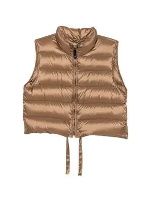 Max Mara High-neck Puffer Vest With Drawstring Hem And Back Logo - Marrone