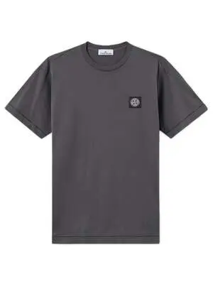 Stone Island Ribbed Crewneck T-shirt With Compass Patch And Chain Stitching