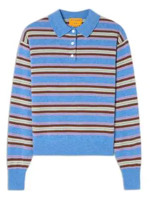Guest In Residence Striped Cashmere Polo Sweater - Blu