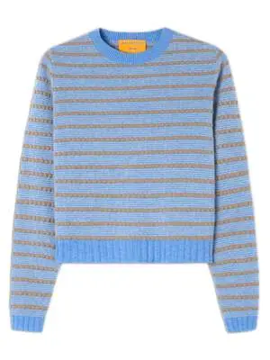 Guest In Residence Striped Cropped Cashmere Crewneck Sweater