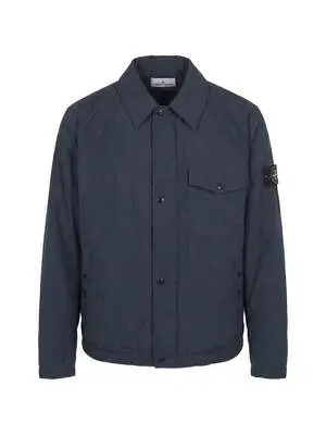 Stone Island Quilted Down Jacket With Classic Collar - Blu