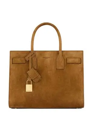 Saint Laurent Leather Shoulder Bag With Removable Padlock, Side Gussets, Zip Pocket, Metal Feet, 26 X 20.5 X 12.5 Cm - Marrone