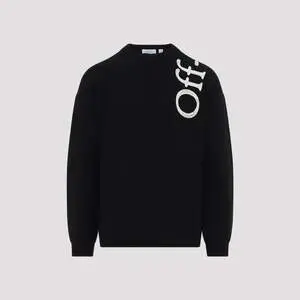 Off-White Vertical Bookish Wool Knit Crewneck Sweater For - Black