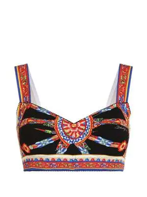 Dolce & Gabbana Printed Fabric Straps Silk-blend Corset Top - Multicolor