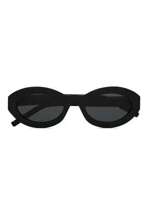 Saint Laurent Oval Frame Sunglasses With Metal Cassandre Hinges - Nero