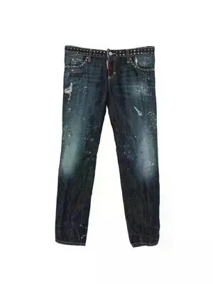 Dsquared2 2000s Stud-embellished Distressed-effect Jeans - Blue
