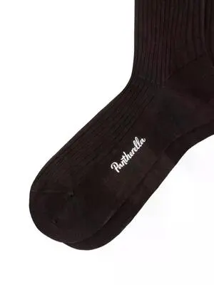 Pantherella Ribbed Knit Crew Socks - Brown