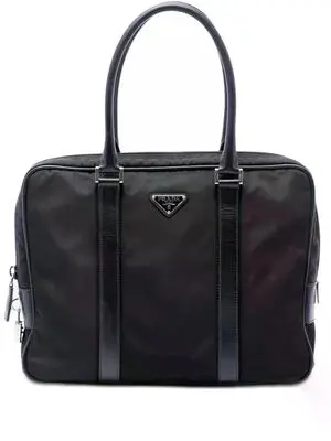 Prada 2013-2026 Saffiano Trimmed Tessuto Business Bag - Black