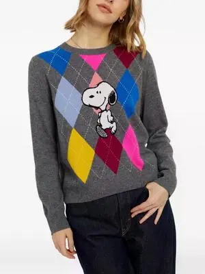Chinti & Parker Snoopy Argyle Intarsia V-neck Sweater