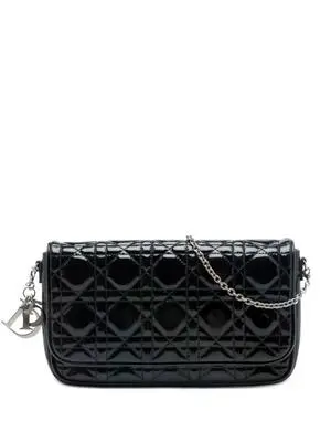 Dior Patent Cannage Lady Wallet On Chain Crossbody Bag - Black