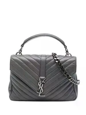 Saint Laurent 2015 Medium Chevron Sheepskin Monogram College Satchel - Grey