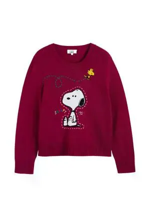 Chinti & Parker Snoopy Embroidered Sweater - Pink