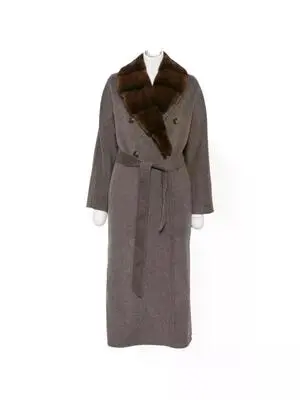 LISKA Fur-trim Double-breasted Coat - Grey