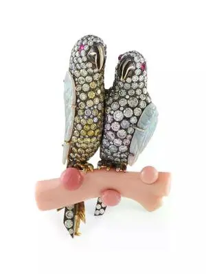 LB EXCLUSIVE Lovebird Diamond, Opal, And Ruby Brooch