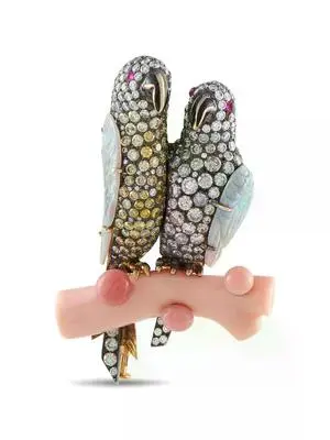 LB EXCLUSIVE Lovebird Diamond, Opal, And Ruby Brooch - Gold