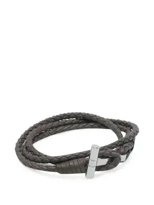 TOM FORD Braided Leather Wrap-around Bracelet With Silver-tone Hardware