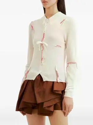 SHUSHU/TONG Distressed Wool Cardigan With Bow Detail
