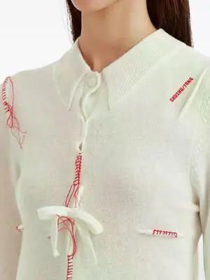 SHUSHU/TONG Distressed Wool Cardigan With Bow Detail