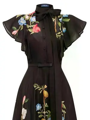 LEO LIN Elsie Maxi Dress With Floral Print And Bow Detail - Black