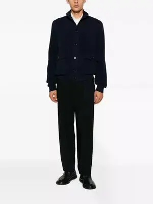 LARDINI Ribbed-knit Panelled Jacket - Blue