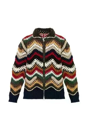 Sacai Crochet Knit Chevron-pattern Zip-up Cardigan - Neutrals