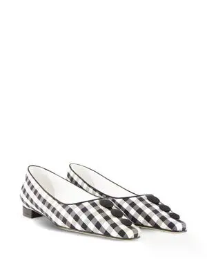Manolo Blahnik Alexa Gingham Button-detail Flat Pumps