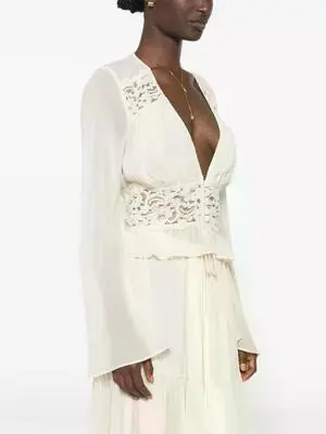 Arcina Ori Lace-trimmed V-neck Peplum Top