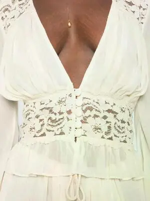 Arcina Ori Lace-trimmed V-neck Peplum Top