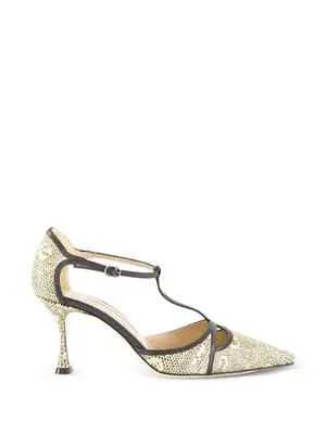 Manolo Blahnik Gish Snakeskin-effect Leather T-bar Pumps - Neutrals