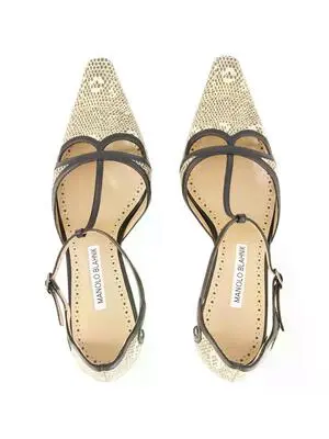 Manolo Blahnik Gish Snakeskin-effect Leather T-bar Pumps