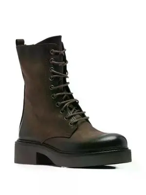METISSE Lace-up Leather Combat Boots With Platform Sole