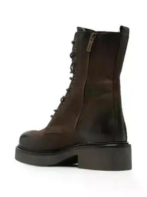 METISSE Lace-up Leather Combat Boots With Platform Sole