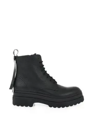 Valentino Garavani Hammered Leather Lace-up Ankle Boots